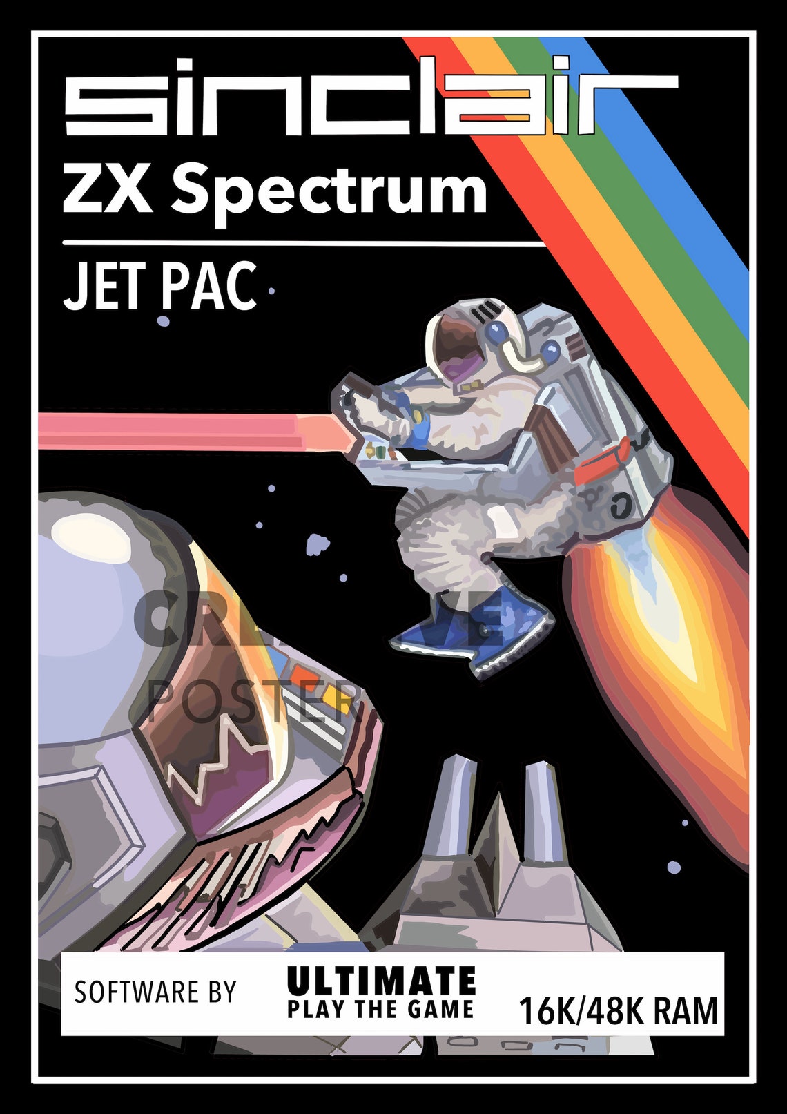 Jetpac Poster Download ZX Spectrum Printable Wall Art, Home Decor, Gift ...