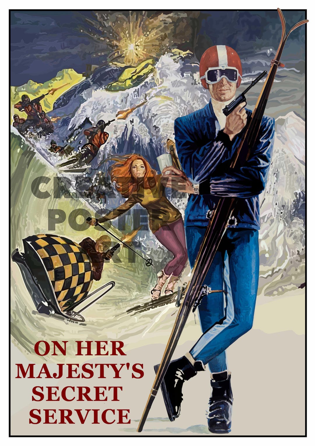 James Bond on Her Majesty's Secret Service Hand Drawn Movie Poster Wall ...