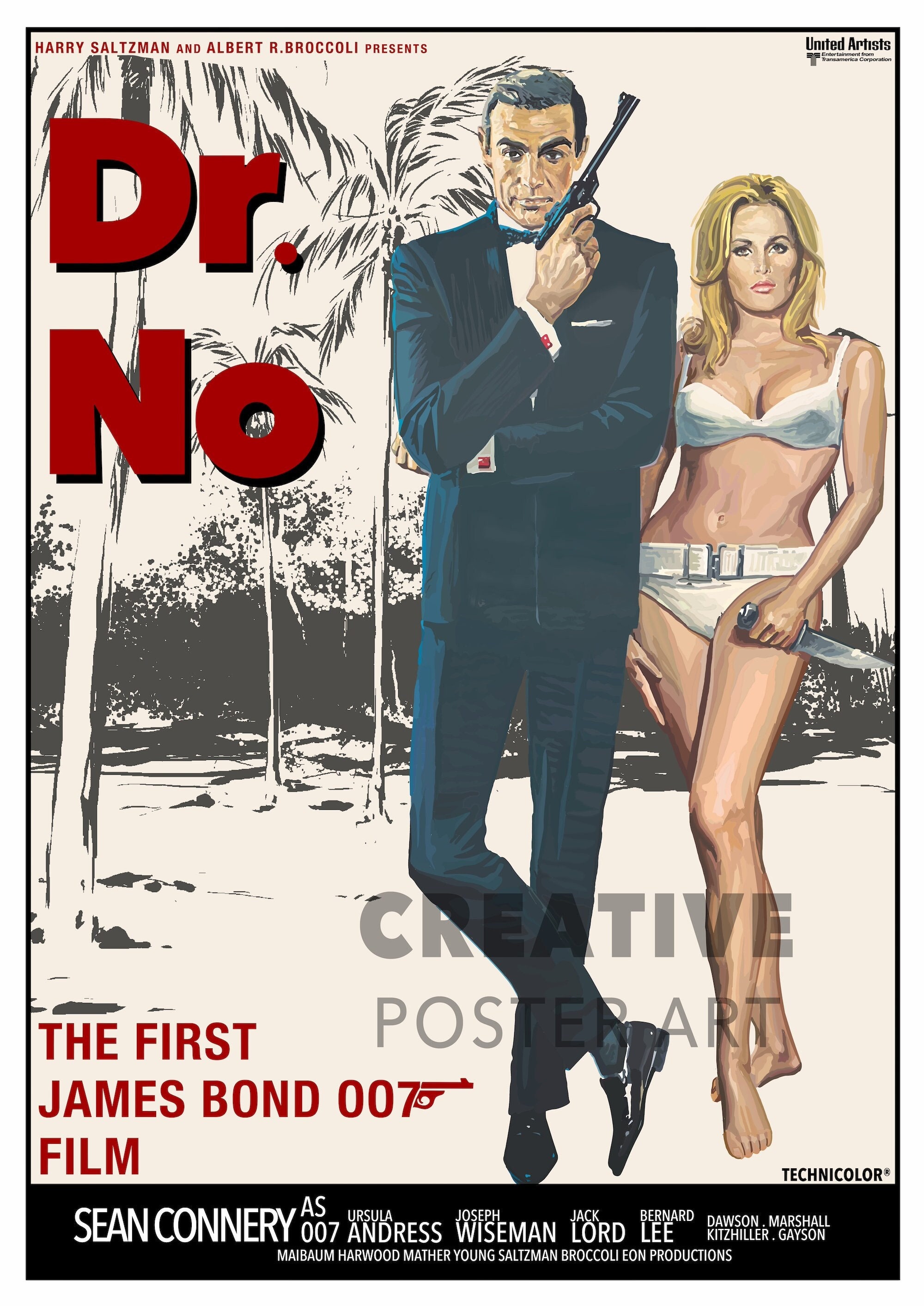 Dr No Film Poster, James Bond Poster Print, Home Decor, Wall Art, Unique Hand Drawn Artwork ...
