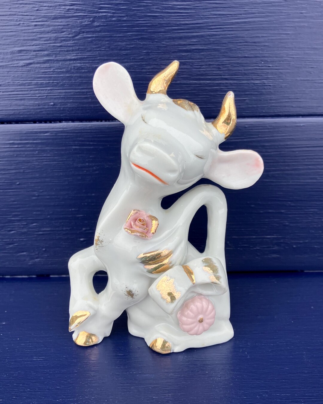 Made in Japan Cow Figurine-vintage Ceramic Cow-vintage Gold Cow-vintage ...