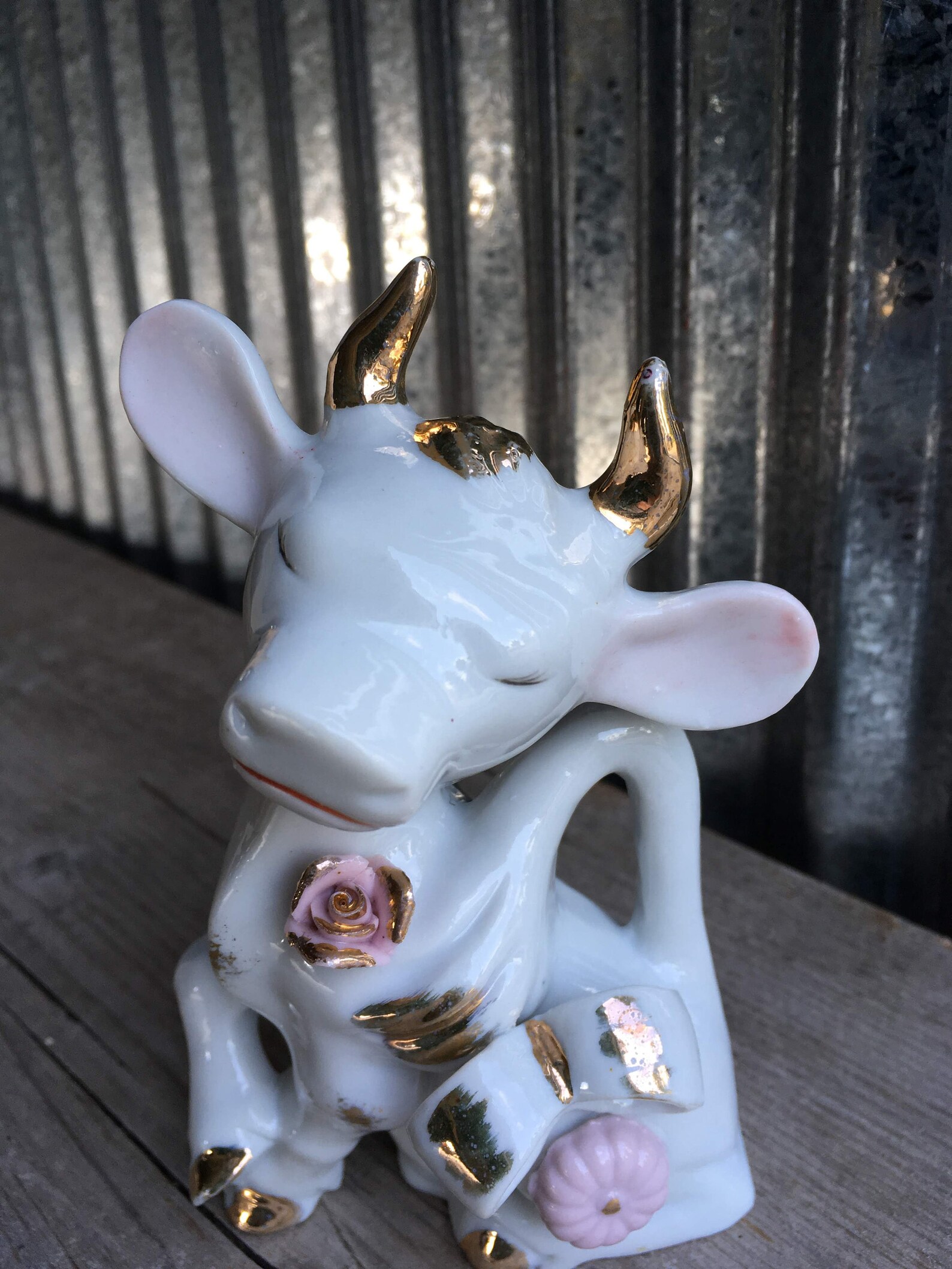 Made in Japan Cow Figurine-vintage Ceramic Cow-vintage Gold | Etsy