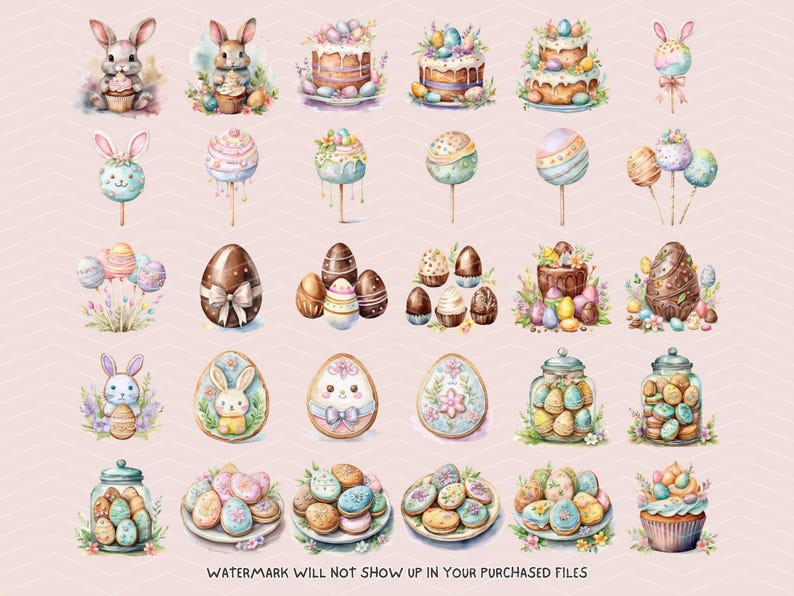 72 Easter Chocolates & Treats Clipart PNG Graphic, Cupcakes Bunny ...