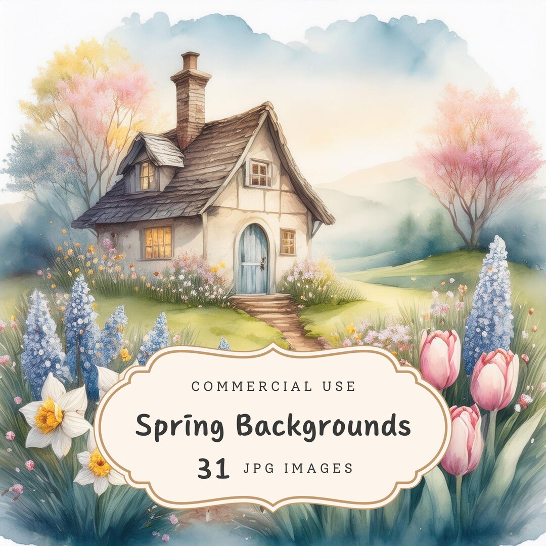31 Spring Backgrounds JPG Clipart Bundle, Printable Pretty Watercolor ...
