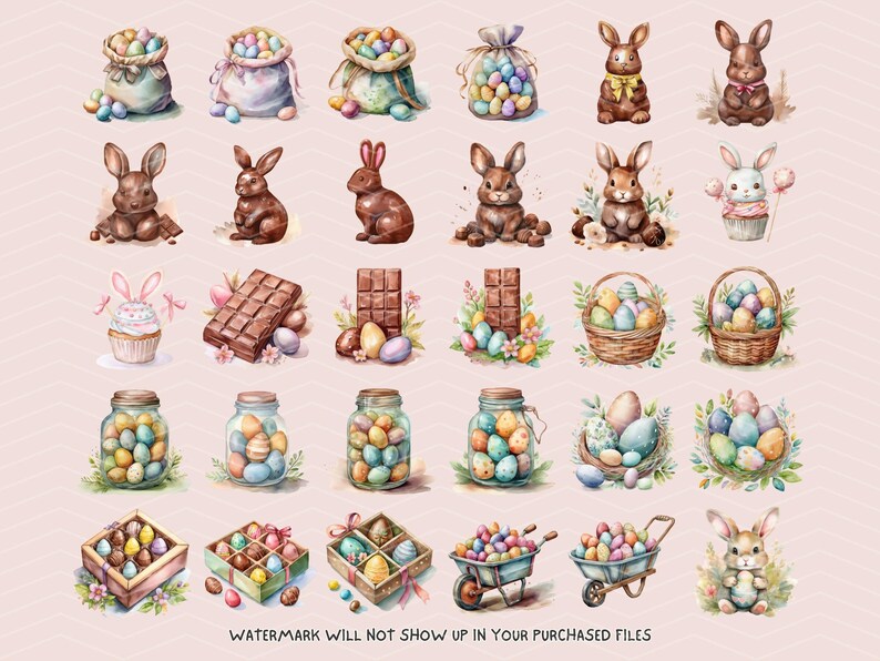 72 Easter Chocolates & Treats Clipart PNG Graphic, Cupcakes Bunny ...