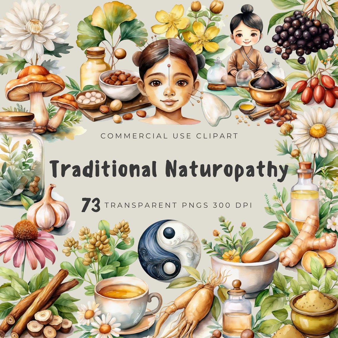 Traditional Naturopathy Clipart PNG, Hand-drawn Style Graphic Warm Cozy ...