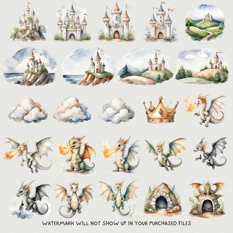 Knights, Dragons & Princesses Clipart PNG, Fantasy Magical Castle ...