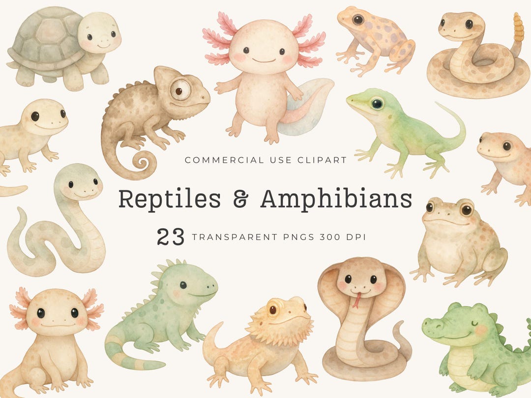Reptiles & Amphibians Clipart PNG, Cute Chameleon Gecko Iguana Lizard ...