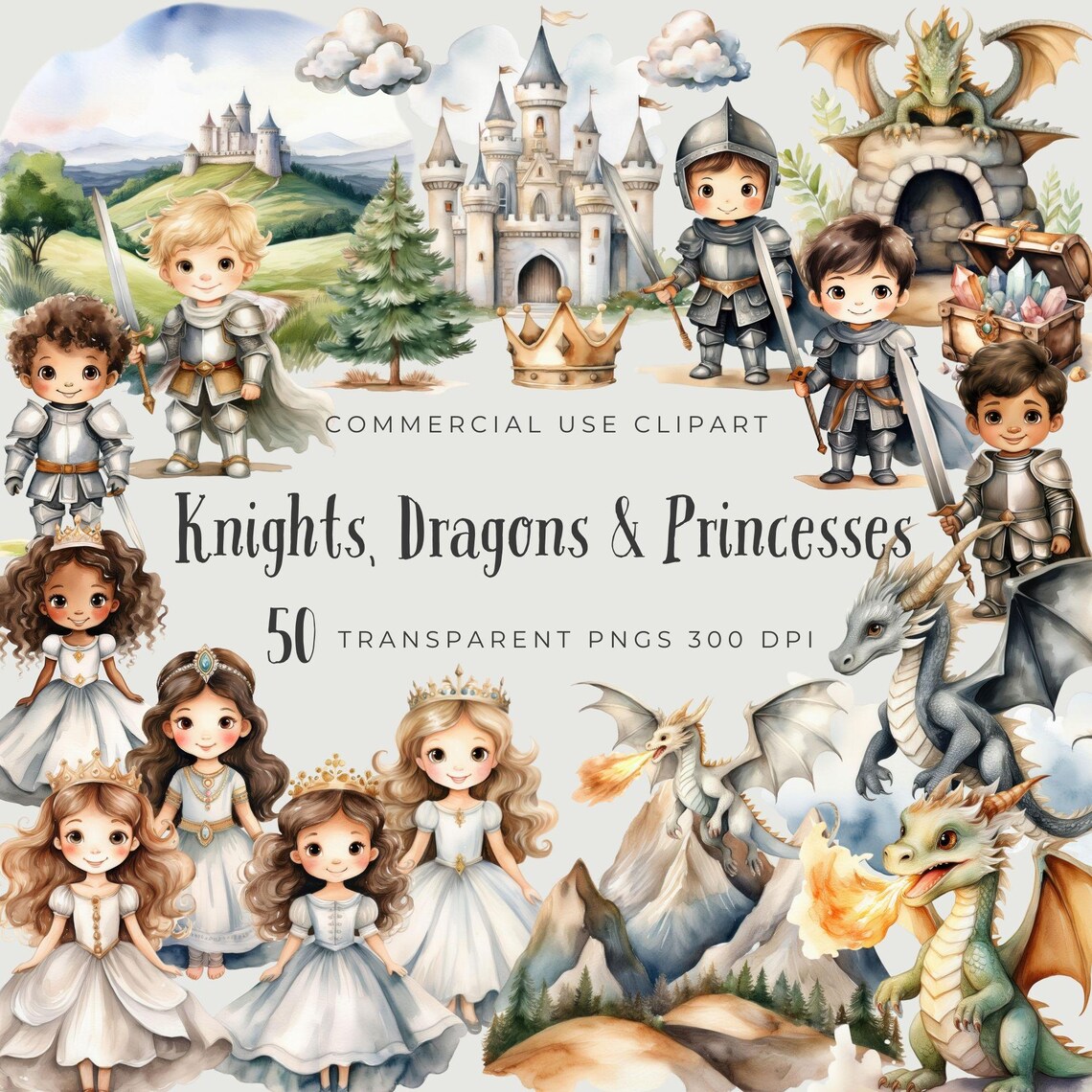 Knights, Dragons & Princesses Clipart PNG, Fantasy Magical Castle ...