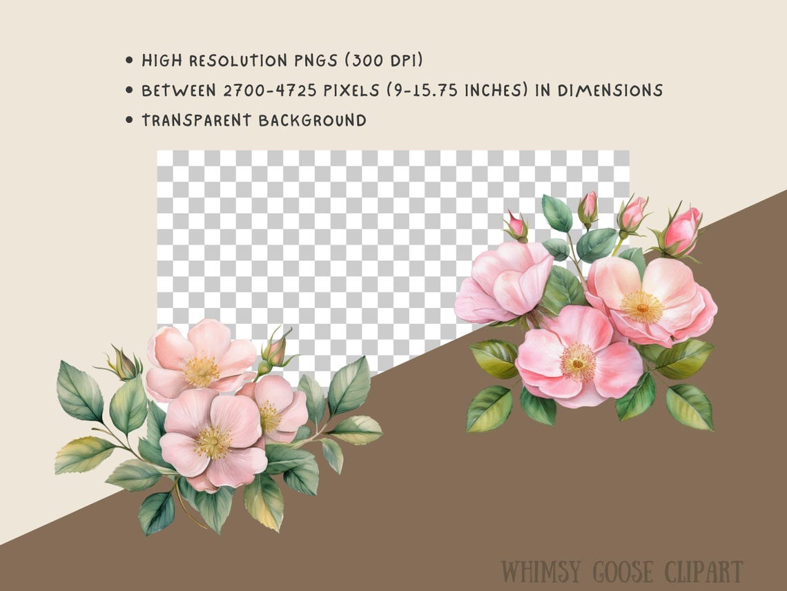 Vintage Wild Roses Clipart PNG, Pink Romantic Flower Bouquet Watercolor ...