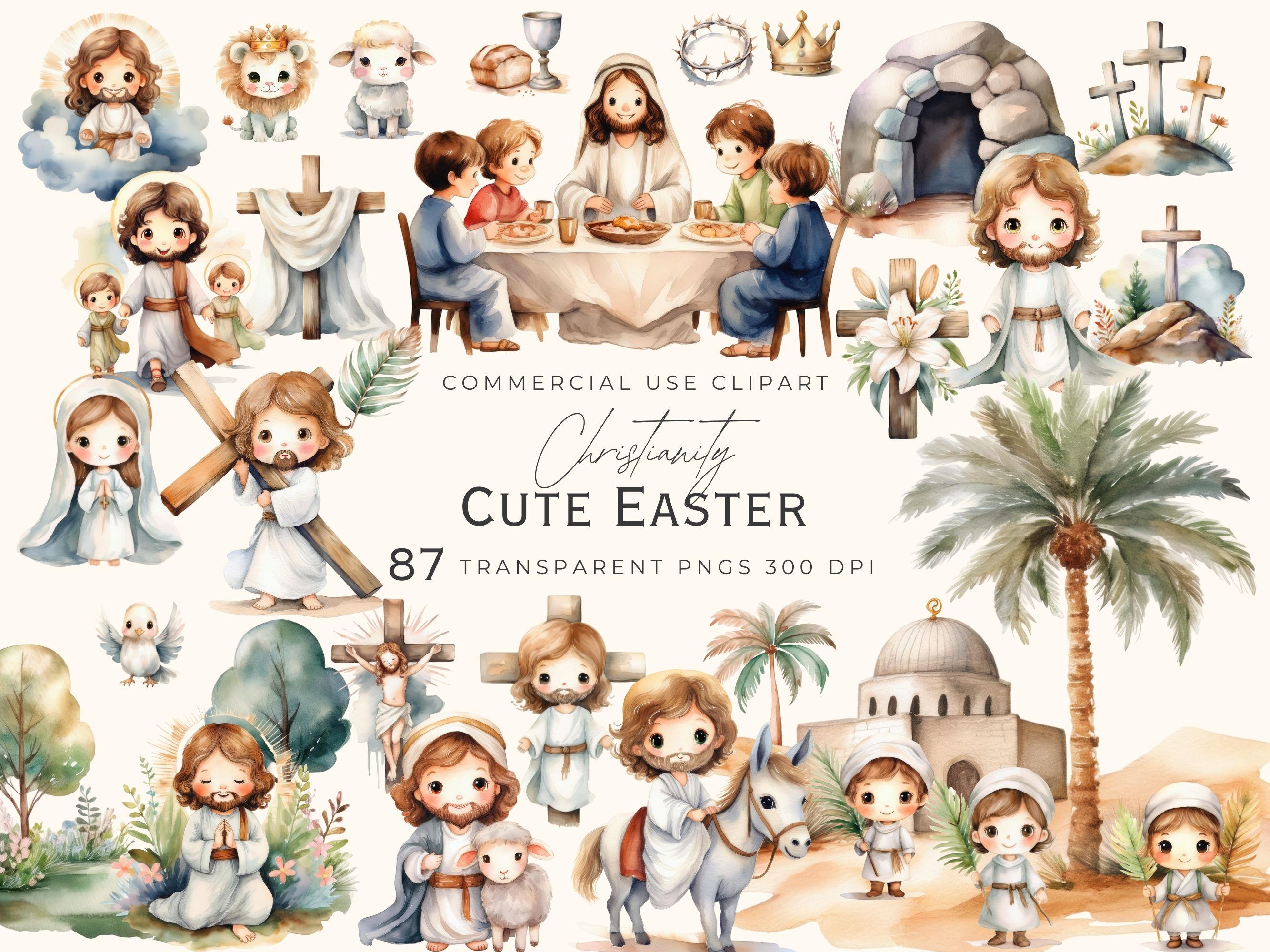 Christianity Cute Easter Clipart Religious PNG Jesus Watercolor He is ...