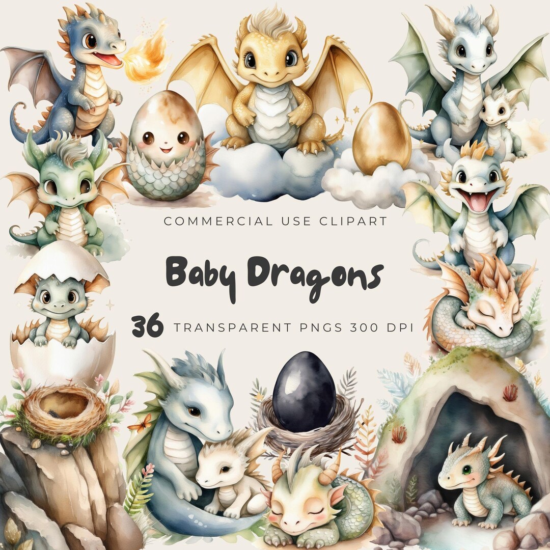 Baby Dragons Clipart PNG, Fantasy Magical Fairytale, Watercolor ...