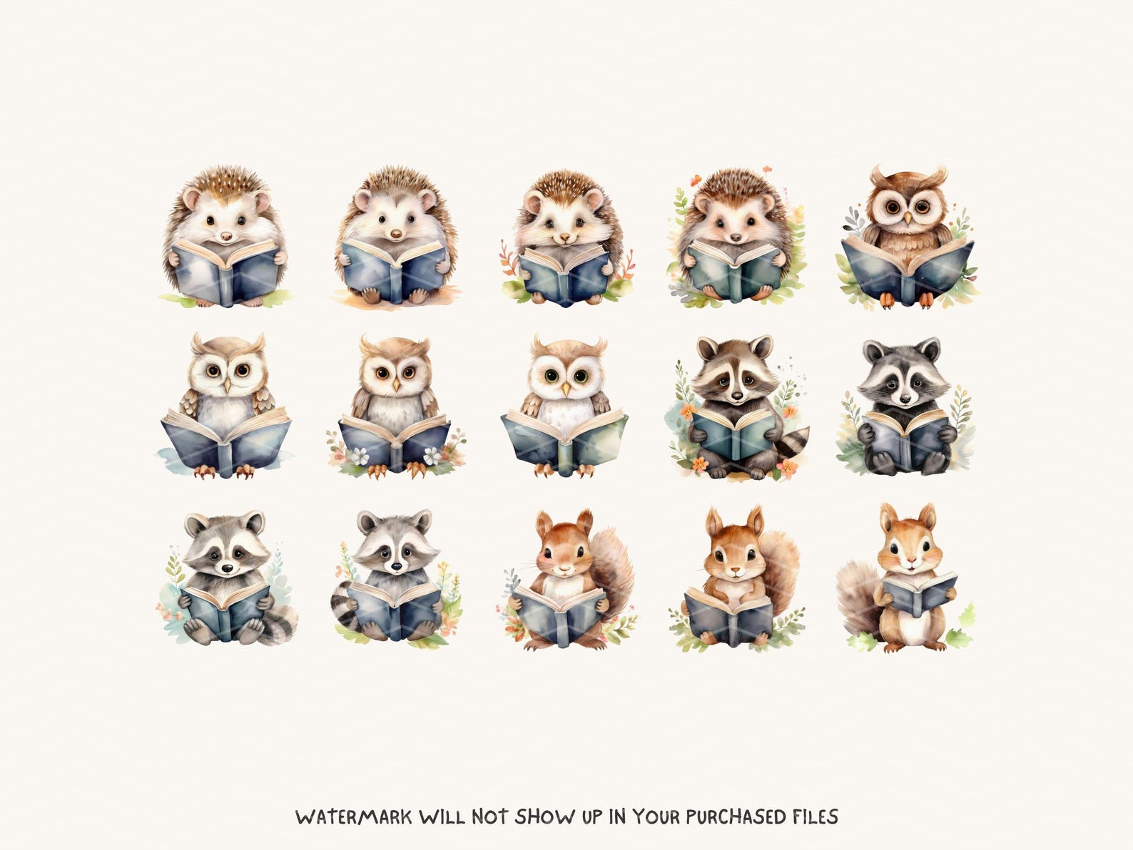 Woodland Animals Storytime Clipart PNG Cute Reading Badger Bear Bunny ...