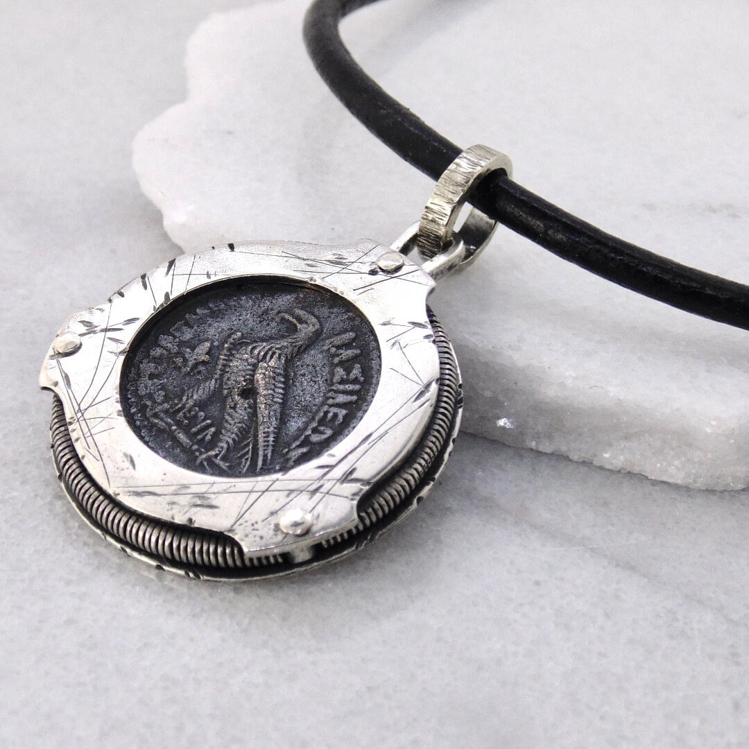 Ancient Greek Eagle/zeus Coin Sterling Silver Brutalist Style - Etsy