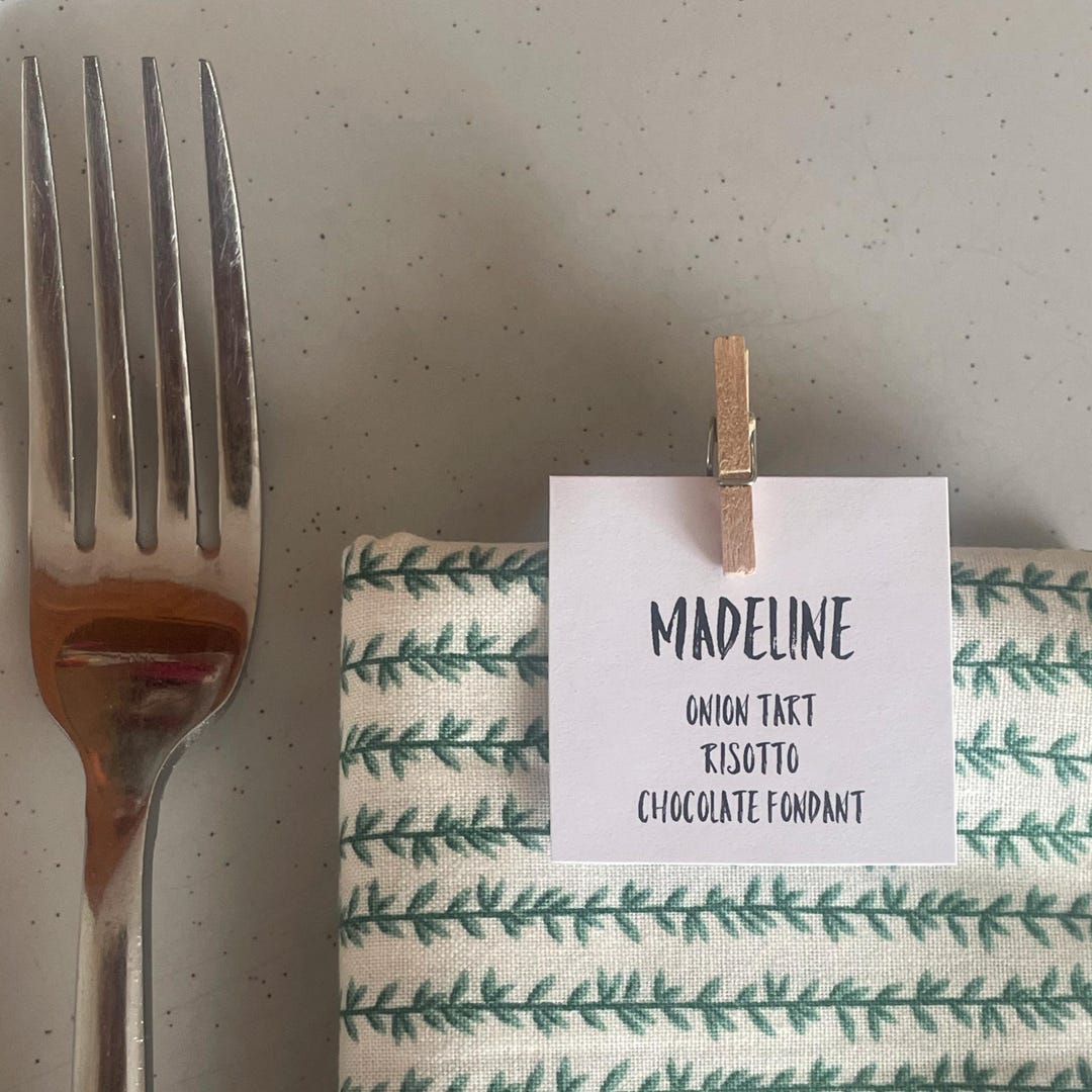 Menu Placecards With Peg Showing Meal Choice in Modern Calligraphy ...