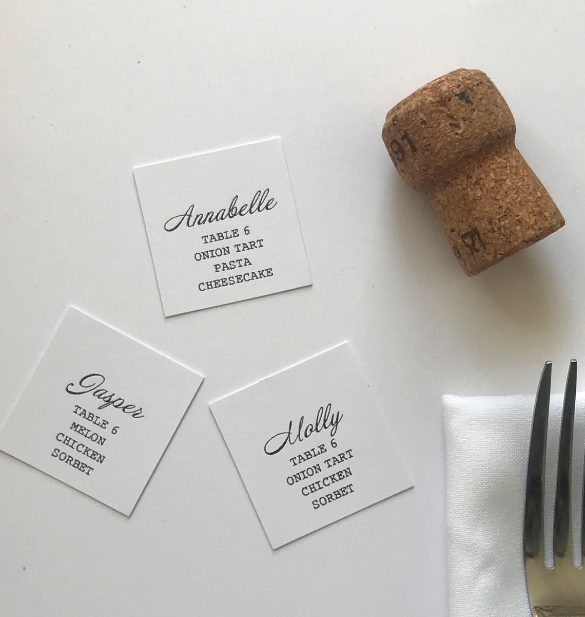 Wedding Menu Place Cards With Guest Meal Choice and Dietary ...