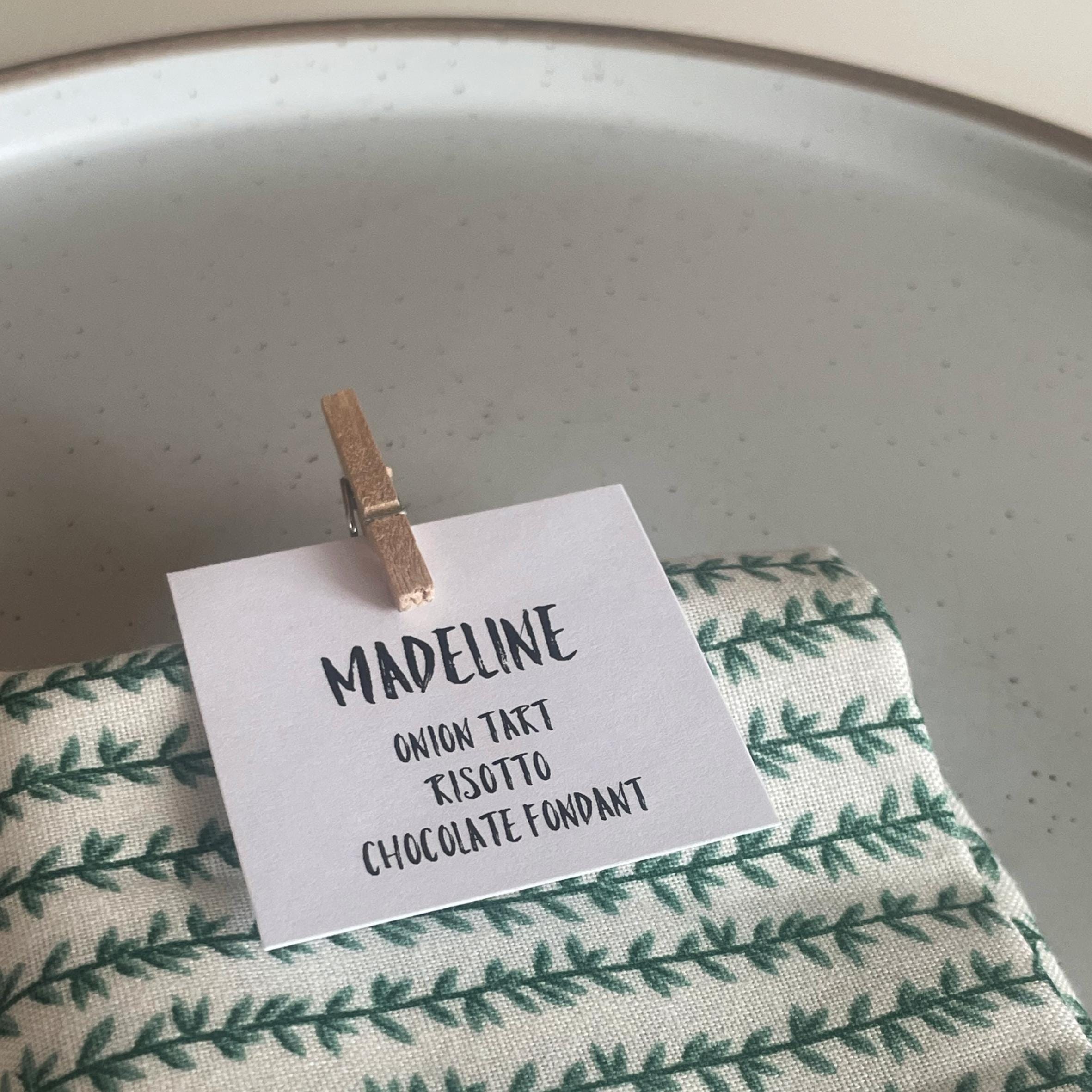 Menu Placecards With Peg Showing Meal Choice in Modern Calligraphy ...