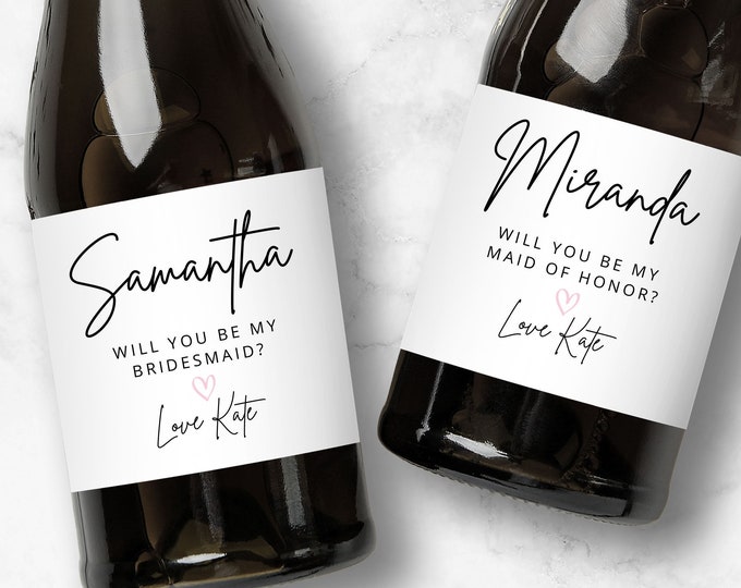 Mini Champagne Bottle Labels, Bridesmaid Proposal Box, Will You Be My ...