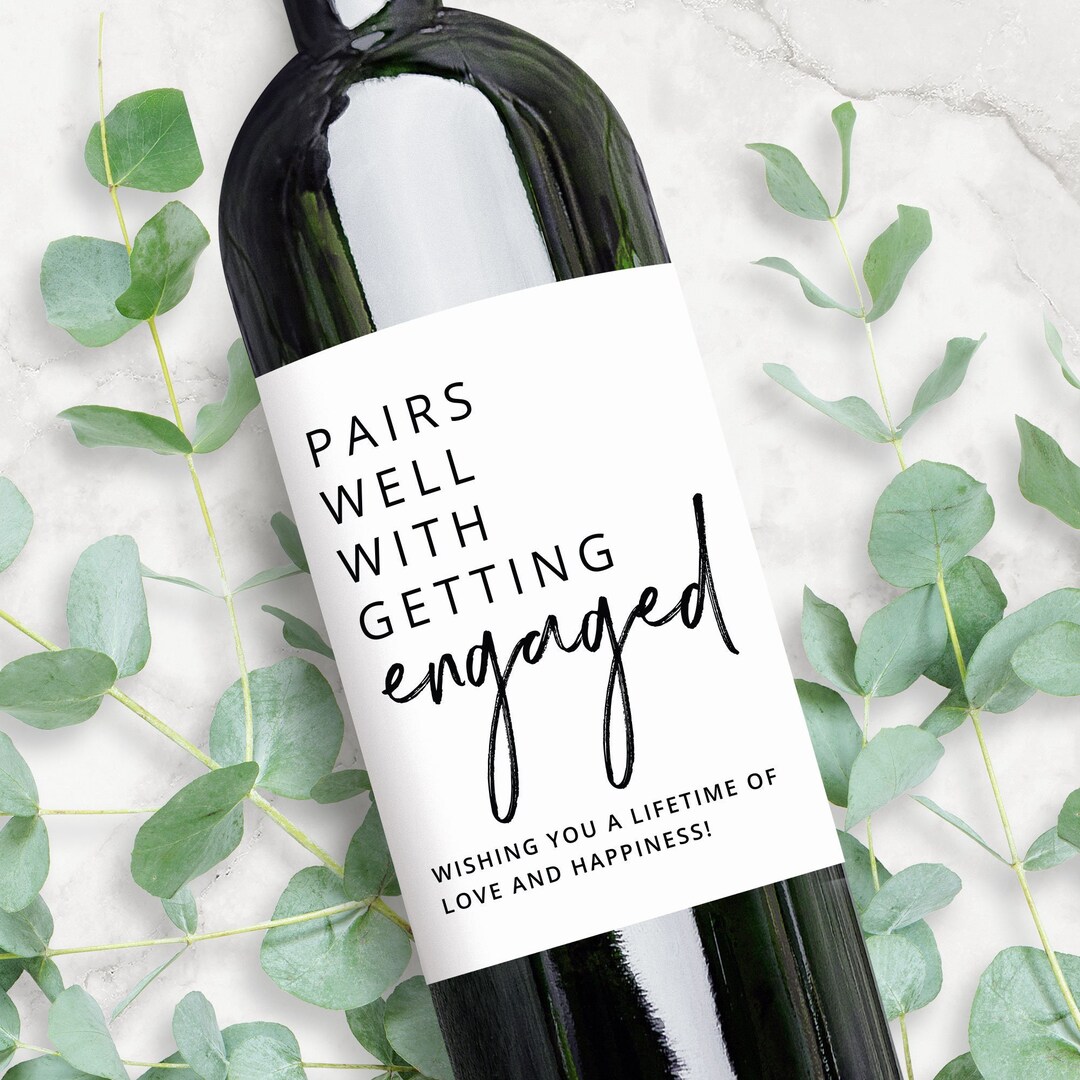 Engagement Gift Wine Label | Pairs Well With Getting Engaged - Etsy