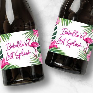 Last Splash Champagne Labels, Personalized Tropical Pink Flamingo ...