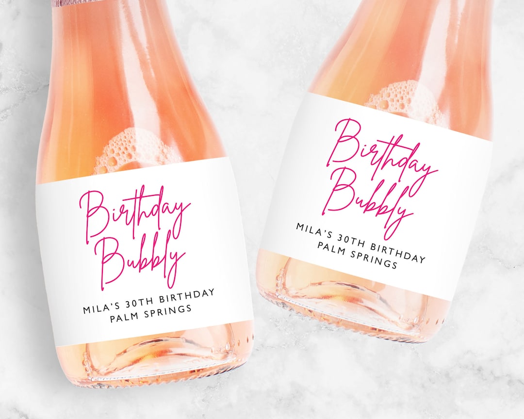 Hot Pink Birthday Bubbly Champagne Label, Party Favors, Mini or Full - Etsy