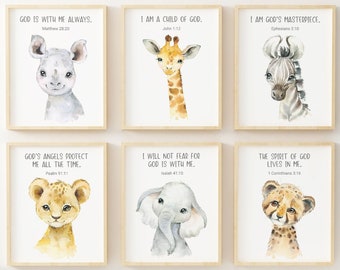 Kid's Bible Verse Prints Safari Animal Prints Christian | Etsy