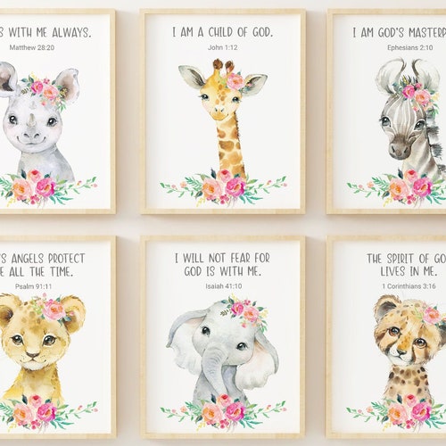 Kid's Bible Verse Prints Safari Animal Prints Christian - Etsy
