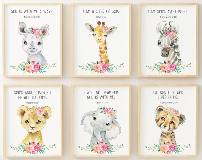 Kid's Bible Verse Prints Safari Animal Prints Christian - Etsy
