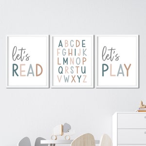 Let's Play Let's Read Prints, Alphabet Print, Boy Toddler Playroom Wall ...