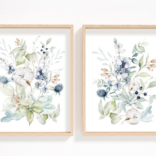 Blue Wildflower Bouquet Prints Watercolor Floral Wall Art | Etsy
