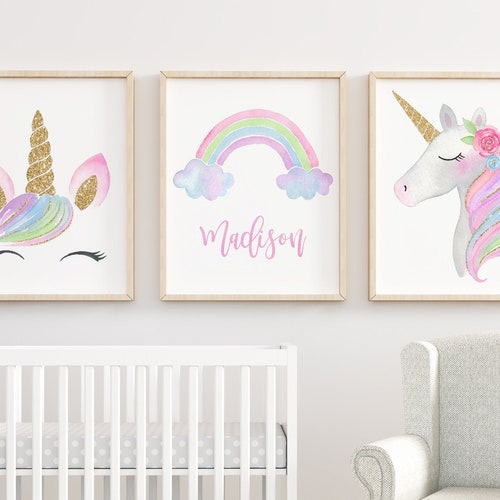 Unicorn Wall Art Rainbow Baby Girl Nursery Art Prints Unicorn - Etsy
