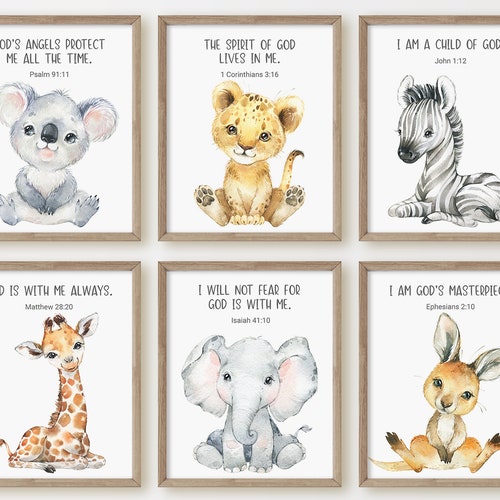 Kid's Bible Verse Prints Safari Animal Prints Christian - Etsy