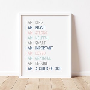 Positive Affirmations for Kids, I Am a Child of God Nursery Print, Kids ...
