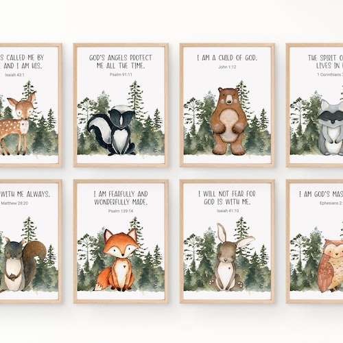 Woodland Bible Verse Wall Art Christian Nursery Decor Forest - Etsy