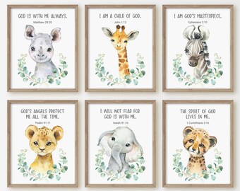 Kid's Bible Verse Prints Safari Animal Prints Christian | Etsy