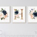 Monogram Letter, Blush Pink Navy Floral Prints, Girl Nursery Art Prints ...
