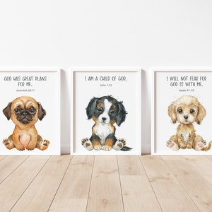Kid's Bible Verses, Nursery Puppy Prints, Animal Prints, Nursery Wall ...