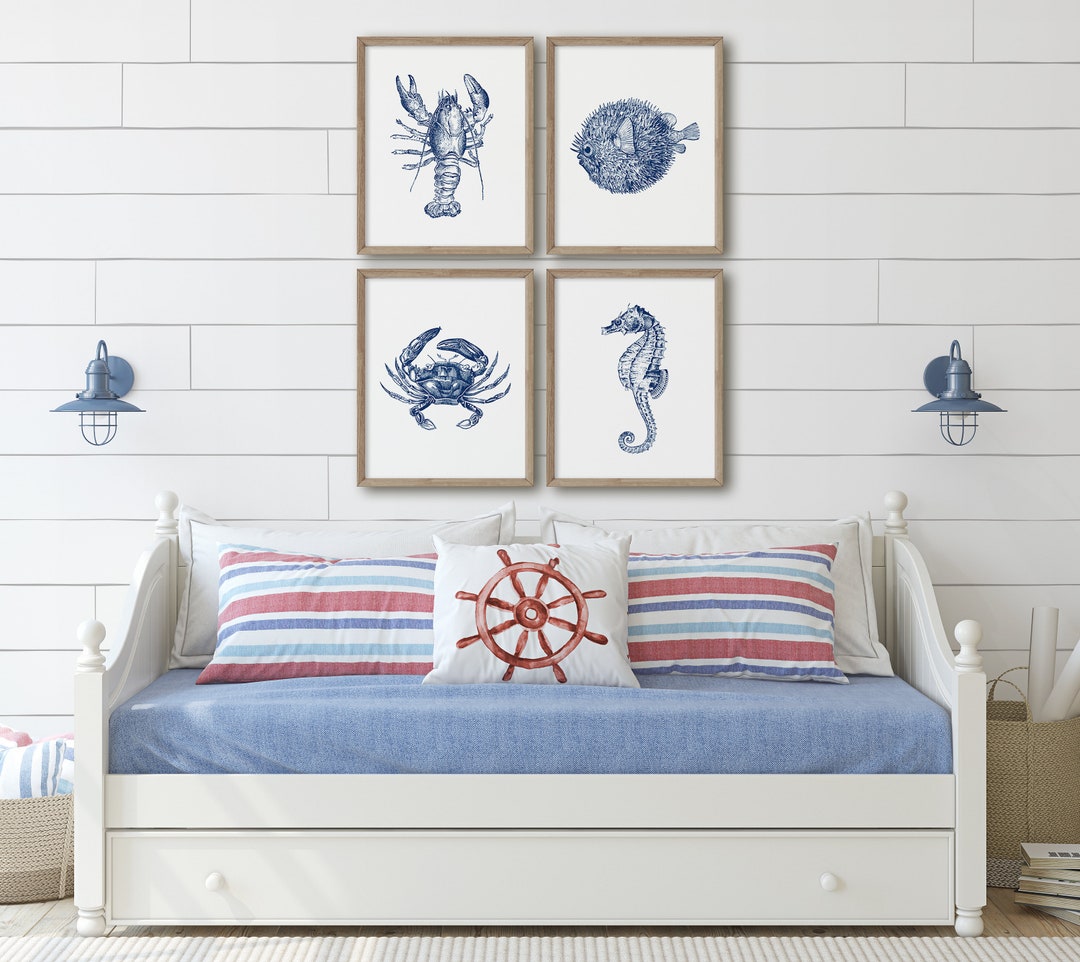 Beach House Wall Decor, Coastal Decor, Nautical Prints, Ocean Life Wall ...
