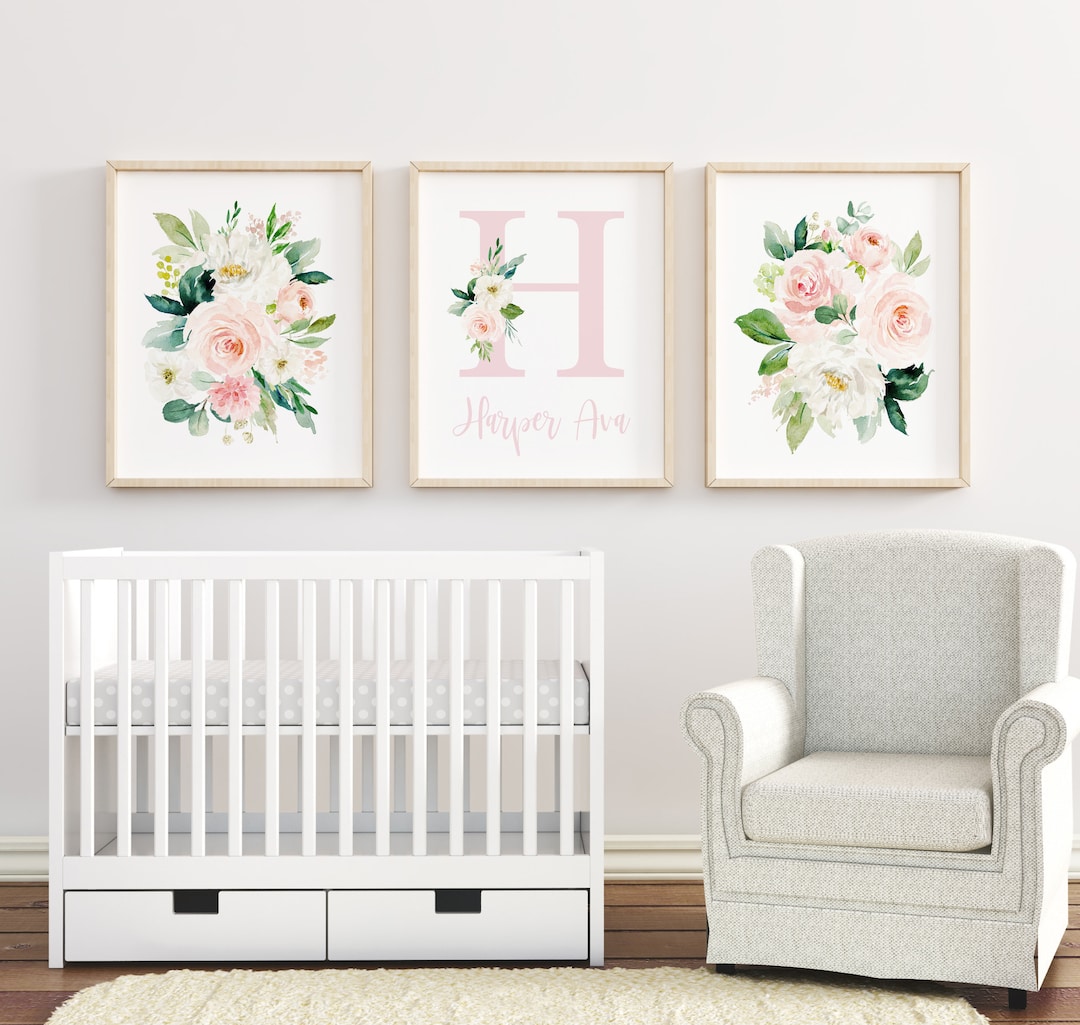 Personalized Baby Name Print, Monogram Letter, Floral Nursery Prints ...