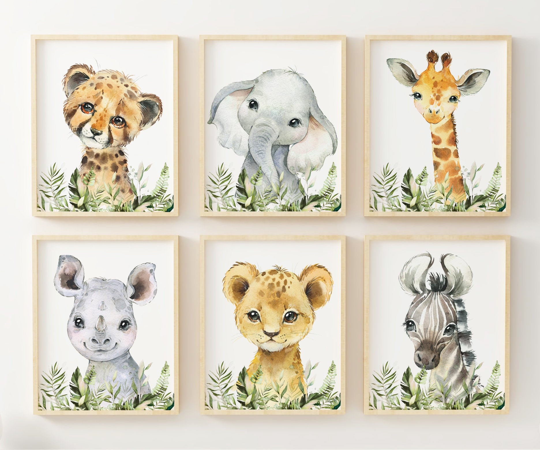Set of 6 Safari Animal Prints Tropical Nursery Wall Decor | Etsy