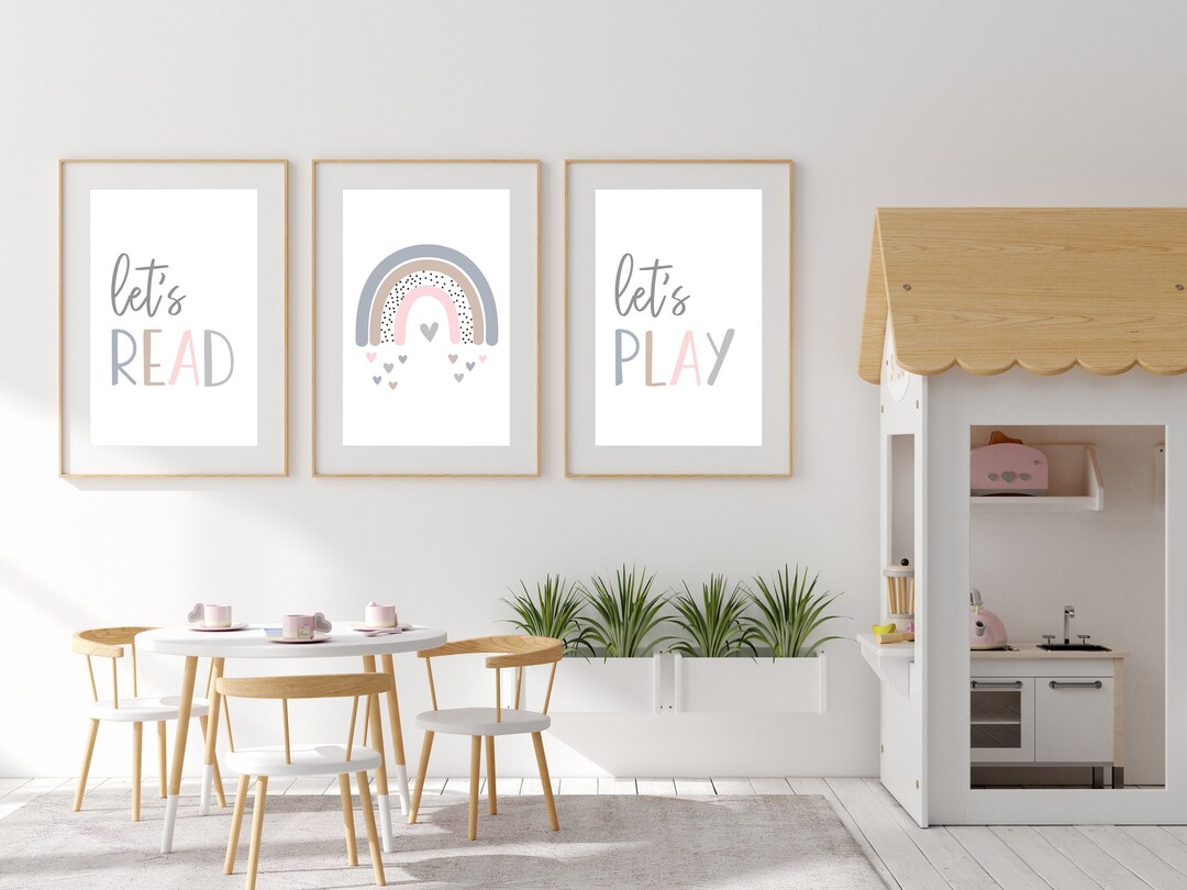 Let's Play Let's Read Prints, Rainbow Print, Girl Playroom Wall Art ...