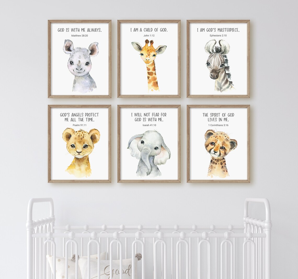 Kid's Bible Verse Prints Safari Animal Prints Christian - Etsy