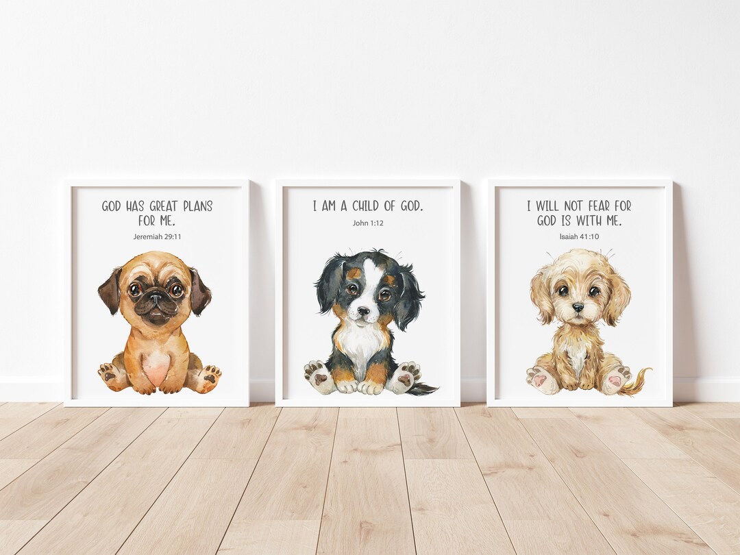 Kid's Bible Verses, Nursery Puppy Prints, Animal Prints, Nursery Wall ...