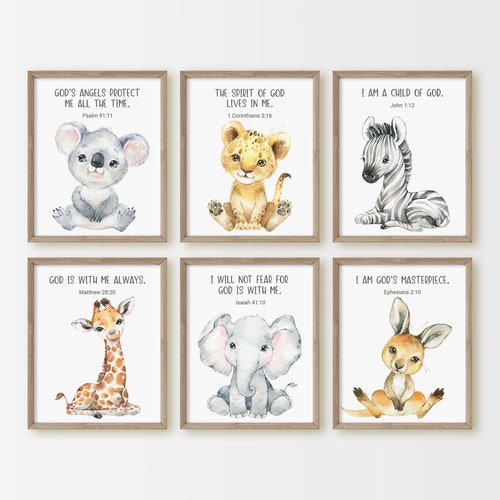 Kid's Bible Verse Prints Safari Animal Prints Christian - Etsy