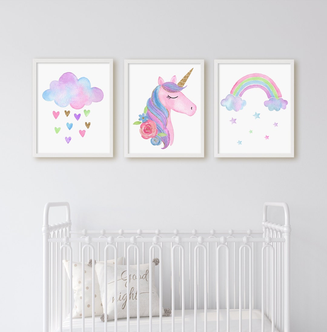 Rainbow Unicorn Prints, Rainbow Nursery Wall Art, Unicorn Wall Decor ...