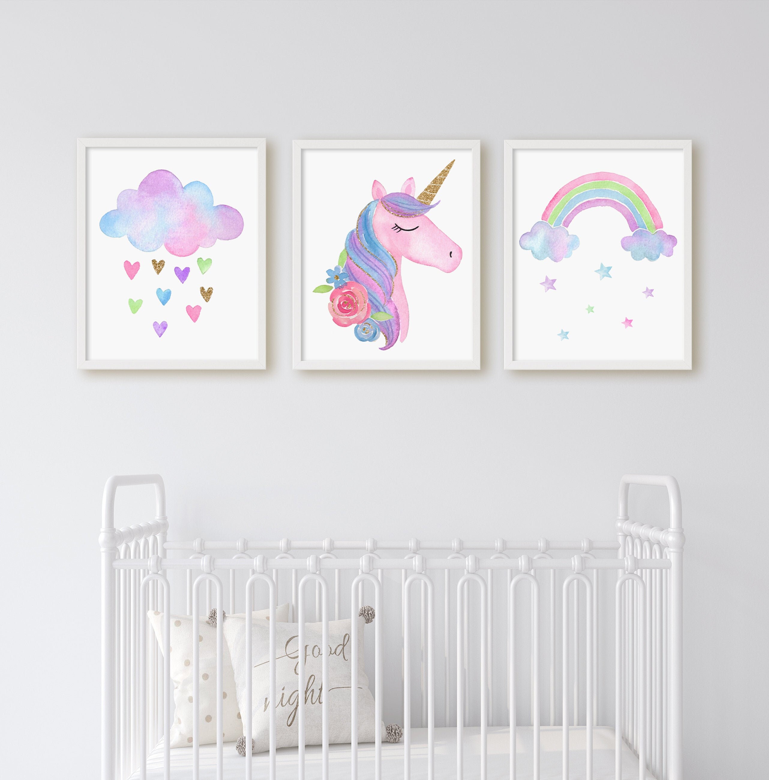 Rainbow Unicorn Prints Rainbow Nursery Wall Art Unicorn Wall | Etsy