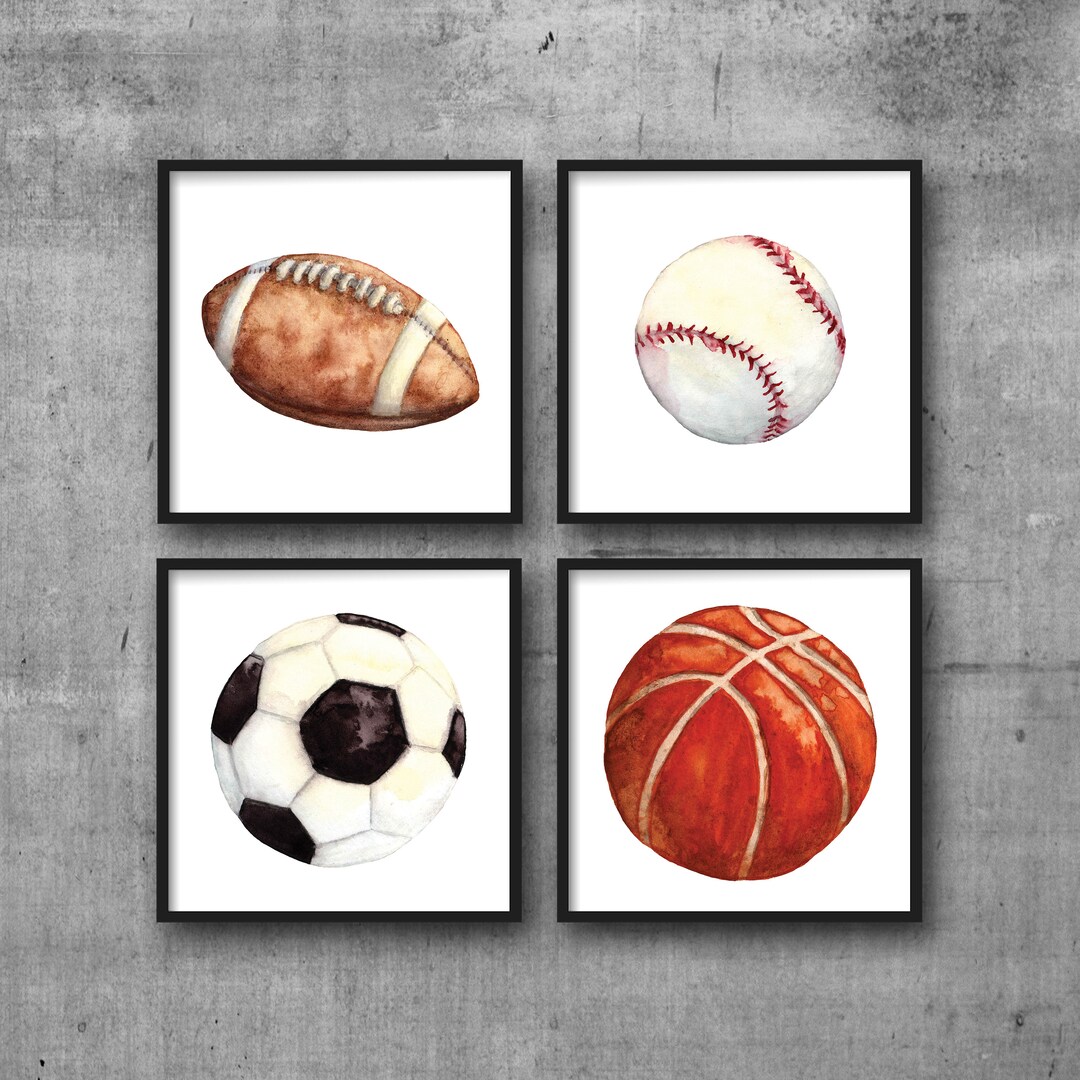 Set of 4 Square Sport Prints, Football Baseball Basketball, Printable ...