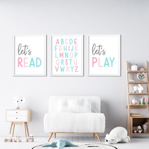 Let's Play Let's Read Prints, Alphabet Print, Girl Toddler Playroom ...