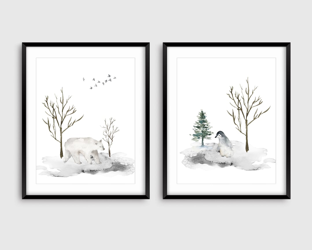 Winter Scenery Print, Minimalist Watercolor Art Prints, Winter Decor ...