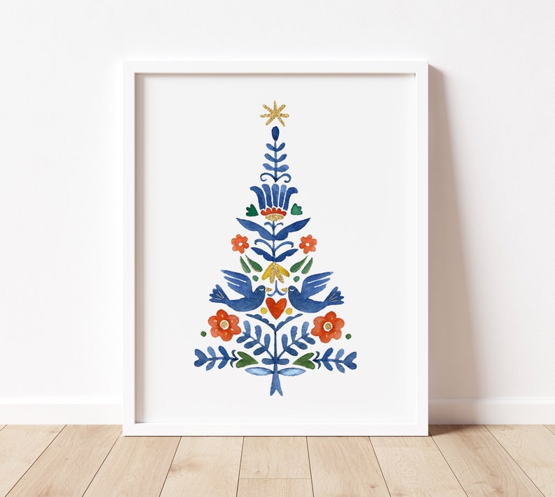 3 Christmas Prints, Scandinavian Folk Art, Christmas Tree Ornaments ...