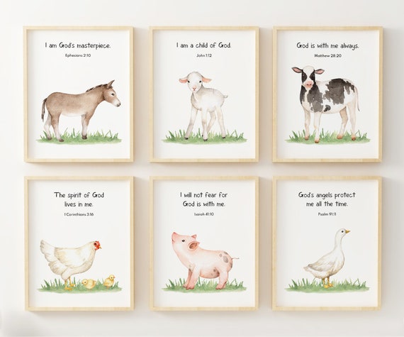 Nursery Bible Verse Prints Farm Animal Prints Christian Wall | Etsy